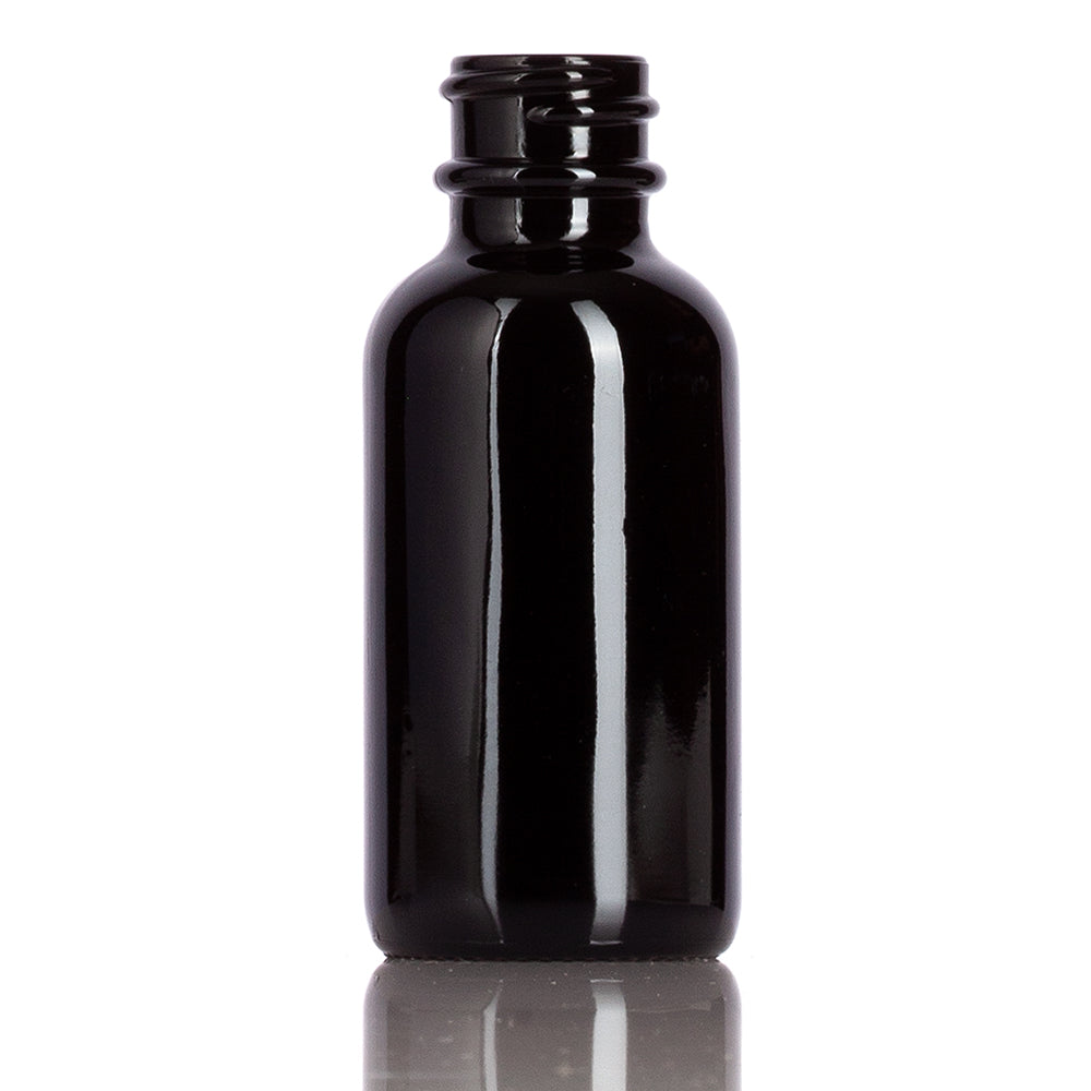 Black Glass Boston Round Storage Bottles