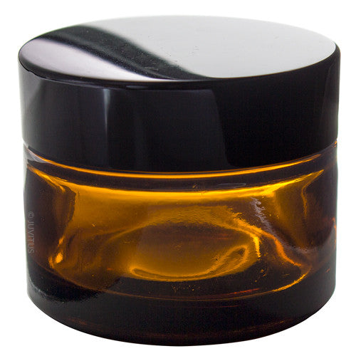 (24 Pack) 1.35 oz Amber Glass Balm Jars with Black Smooth Lids