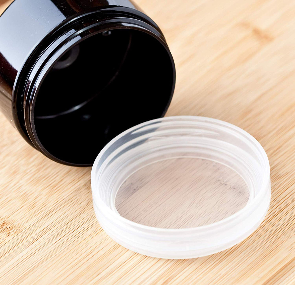 8 oz Black PET Plastic Refillable Low Profile Jar with Clear Natural ...