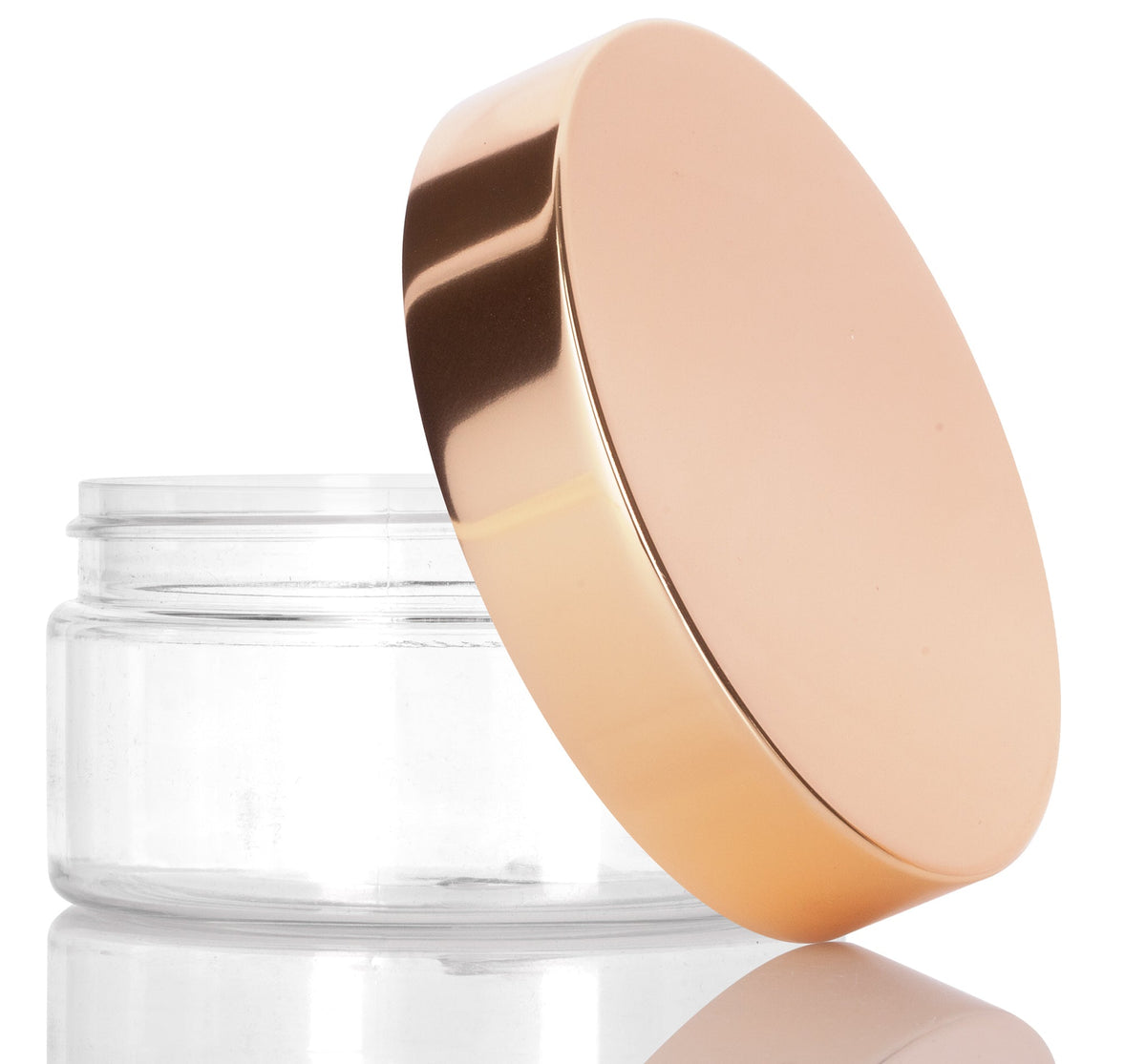 12 oz Clear PET Plastic Low Profile Jar with Gold Metal Overshell Lid ...