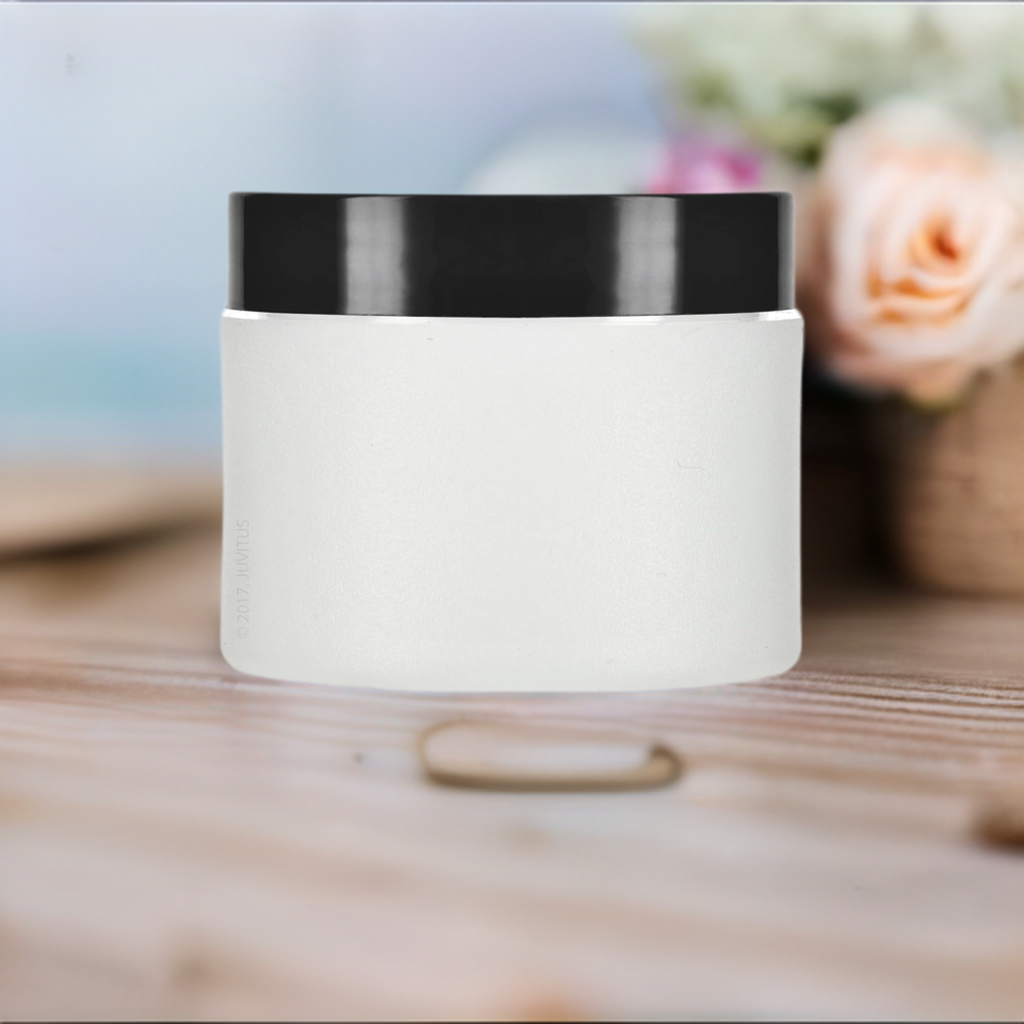 2 oz Frosted Clear Plastic Thick Wall Jar with Black Smooth Lid (12 Pack)
