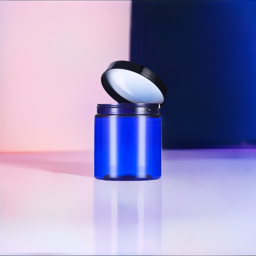 2 oz Cobalt Blue Plastic Straight Sided Jar with Black Foam Lined Lid ...