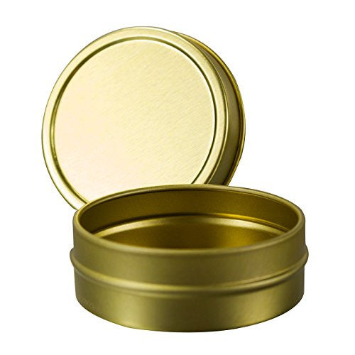 1 oz Gold Metal Steel Tin Flat Containers with Tight Sealed Lids (6 Pack)