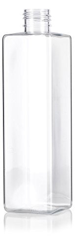Clear Plastic Square Bottle with Black Disc Cap - 8 oz / 250 ml