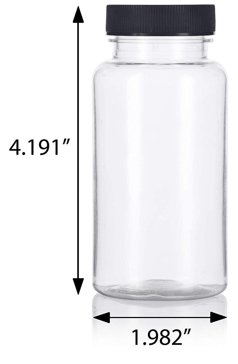 5 oz Clear Plastic Wide Mouth Packer Bottle with Black Ribbed Lid