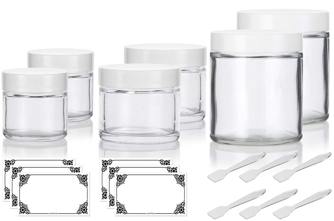 6 piece Clear Glass Straight Sided Jar Multi Size Set : Includes 2-1 oz ...