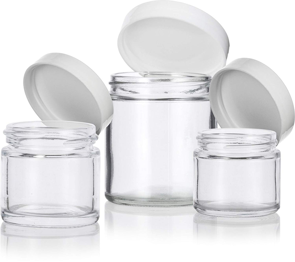 6 piece Clear Glass Straight Sided Jar Multi Size Set : Includes 2-1 oz ...